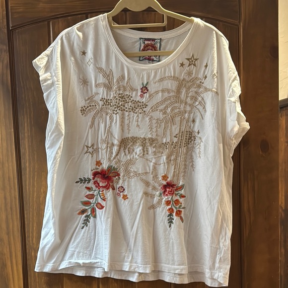 Johnny Was | Tops | Johnny Was Embroidered White Tshirt | Poshmark